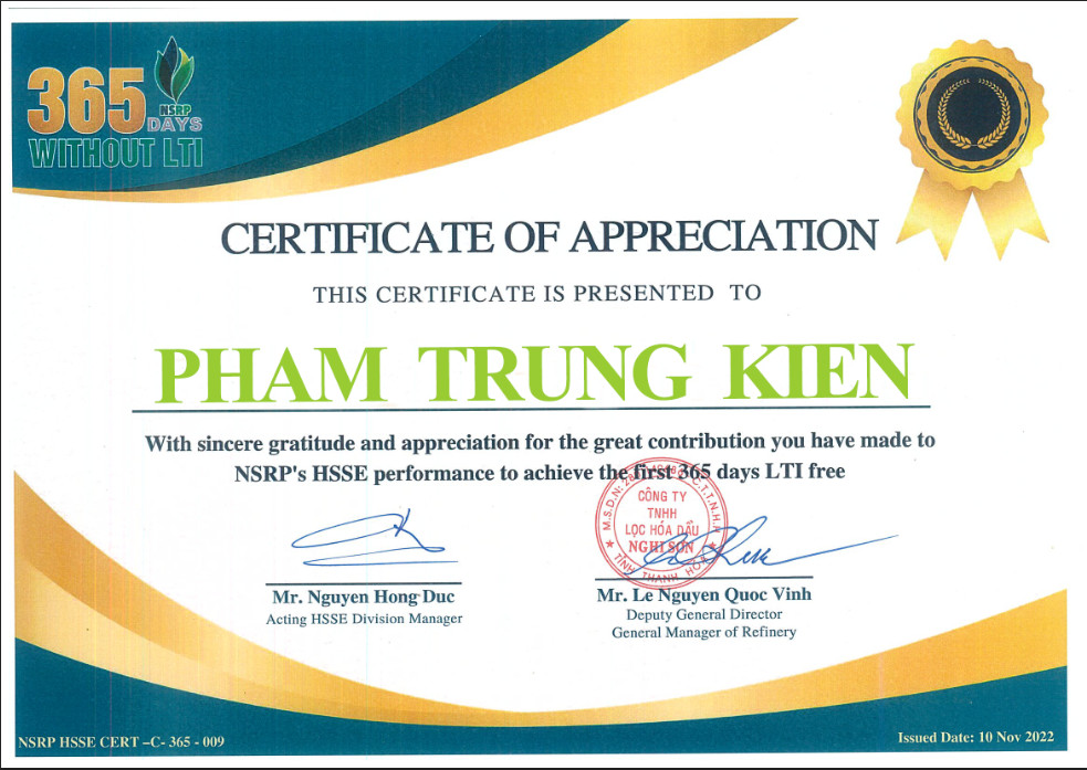 Megarig Industries completes goal of 365 days without LTI at NSRP